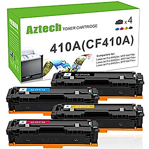 Aztech Compatible Toner Cartridge Replacement for HP 410A CF410A 410X CF410X CF411A CF412A CF413A Color Pro MFP M477fnw M477fdw M452dw M452nw Printer Ink (Black Cyan Yellow Magenta, 4-Pack)
