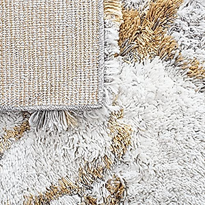 SAFAVIEH Horizon Shag Collection 6'7" Square Ivory/Gold HZN894D Modern Abstract Non-Shedding Living Room Dining Bedroom 2-inch Thick Area Rug