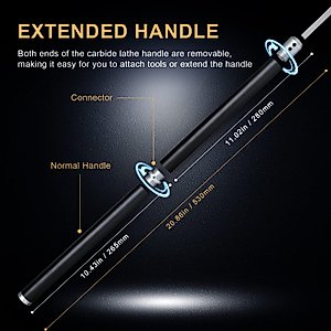 Carbide Lathe Tools, Wood Lathe Tools with Removable Handle, 【Latest Upgraded】Turning Tool with Adjustable Connector including Swan Neck Hollower, Rougher, Finisher(Alloy Tool Set) Black