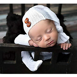 Fashion Newborn Boys Girls Baby Photo Shoot Props Outfits Crochet Clothes Long Tail Hat Pants Photography Props (white)
