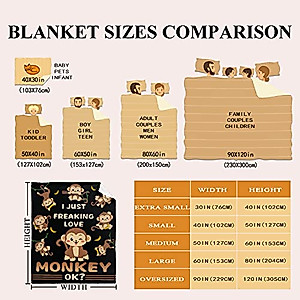 I Just Freaking Love Monkey,ok Blanket-Funny Soft Lightweight Food Flannel Blankets for Sofa Bed Camping Polyester Throw Blanket Gift for Girl Boy（30''x40''for Baby/Pets）