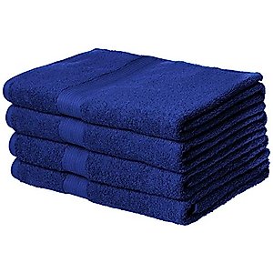 Amazon Basics Fade-Resistant Cotton Bath Towel - 4-Pack, Navy Blue
