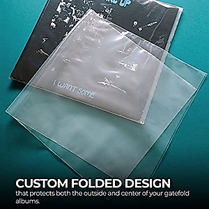 Gatefold Outer LP Sleeves for 12 Inch Vinyl Record Storage | 3 Mil Thick Poly Clear Record Sleeves with Easy Access to Records in Vinyl Albums | Plastic Sleeve Protector (25 Pack)