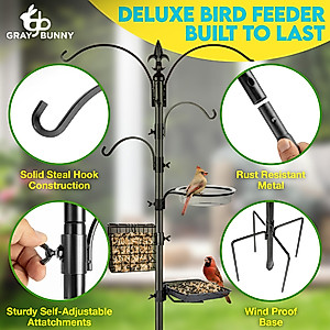 4 Hooks Bird Feeder Pole, 91 Inches Tall Bird Feeder Poles for Outdoors Heavy Duty, Multi Bird Feeder Stand with Bird Bath, Mesh Tray & Suet Cage, 5 Prong Base Bird Feeding Station for Outside
