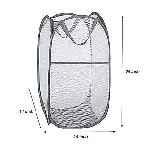 Larpur Popup Mesh Laundry Basket, Collapsible Laundry Hamper Portable Clothes Washing Laundry Hamper with Reinforced Carry Handles for Home, Dormitories, Travel, Apartments (Grey)