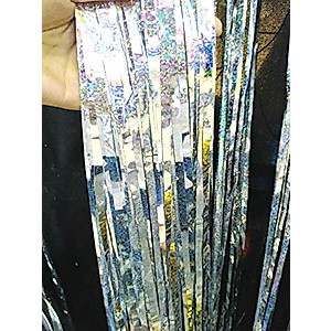 GOER 3.2 ft x 9.8 ft Metallic Tinsel Foil Fringe Curtains Party Photo Backdrop Party Streamers for Birthday,Graduation,New Year Eve Decorations Wedding Decor (1 Pack, Shiny Silver)