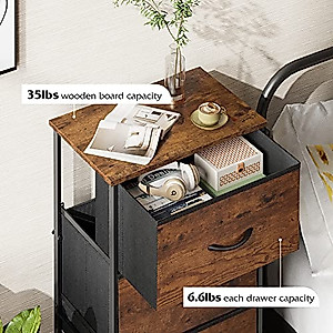 WLIVE Dresser with 4 Drawers, Fabric Storage Tower, Organizer Unit for Bedroom, Hallway, Entryway, Closets, Sturdy Steel Frame, Wood Top, Easy Pull Handle, Rustic Brown Wood Grain Print