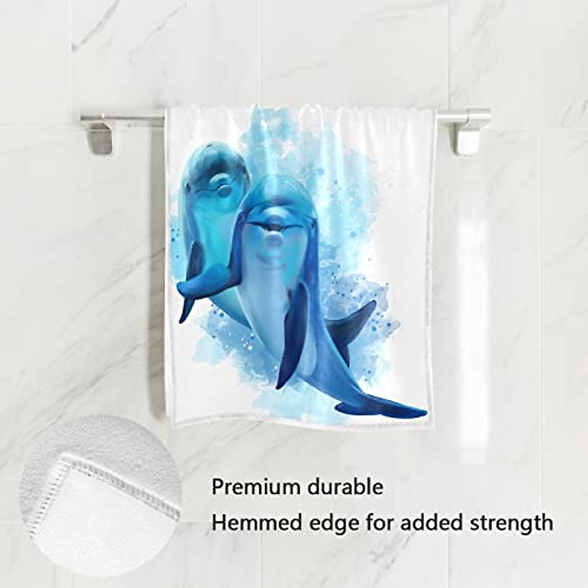 Hand Towels Bath Towels for Bathroom Washcloths Face Cloths Cotton Dolphin Watercolor Decorative Absorbent Soft 30x15in