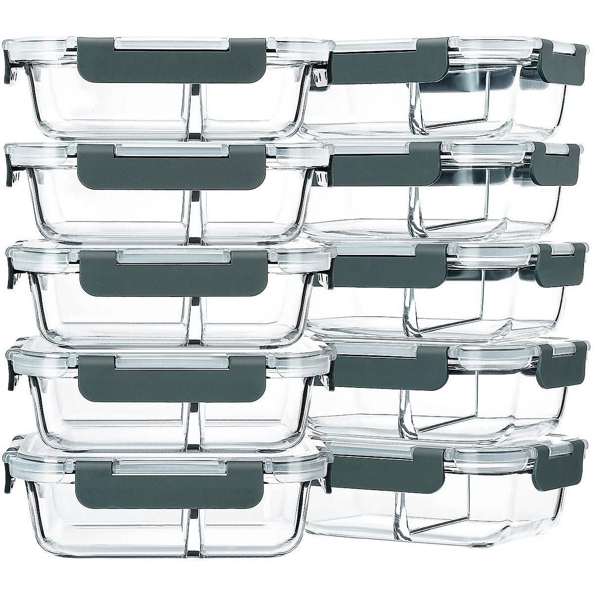 M MCIRCO [10-Pack,22 Oz Glass Meal Prep Containers 2 Compartments, Airtight Glass Lunch Bento Boxes with Lids, Glass Food Storage Containers, BPA-Free, Microwave, Oven, Freezer and Dishwasher