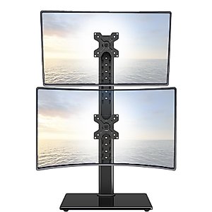 ErgoFocus Vertical Dual Monitor Stand, Stack Two Computer Screens up to 32 inches Each, Free-Standing Monitor Desk Mount, Monitor Mount with Height Adjustment, Swivel, VESA Stand 75/100x100mm