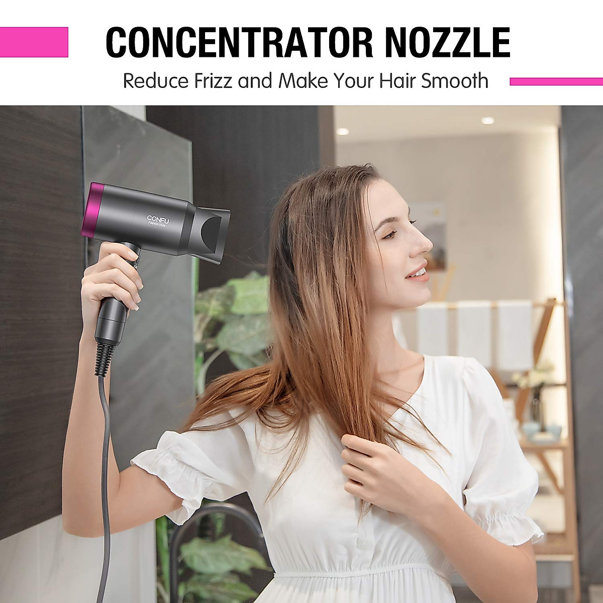 Hair Dryer CONFU Blow Dryer 1600W Ionic Hairdryer Portable Blowdryer with Diffuser Lightweight Quick Drying ETL Certified for Home & Travel (Dark Grey)
