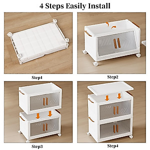 Fixwal 23QT Stackable Storage Bins, Plastic Drawer Storage, Foldable Closet Organizers and Storage with Shelves and Lockable Wheels, Box Cabinet Containers for Toy Organization, Bedroom, 3 PACK Cubes