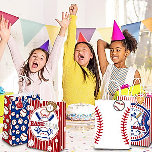 Mpanwen Baseball Goodie Bags, 16 Pcs Baseball Themed Party Favor Candy Treat Gifts Bags With Handle for Birthday Baby Shower Holiday Party Decorations