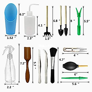 Metrmiss 1 14 Pieces Bonsai Set Succulent Garden Hand Tools with Mini Ra, w