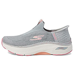 Skechers Women's Max Cushioning Arch Fit Fluidity Hands Free Slip-Ins Sneaker, Gray/Pink, 5.5