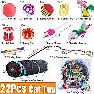22 Pcs Cat Toys for Indoor Cats Kitten, Cat Tunnel Mouse Toy, Kitten Toys Cat Feather Teaser Wand Spring Toy
