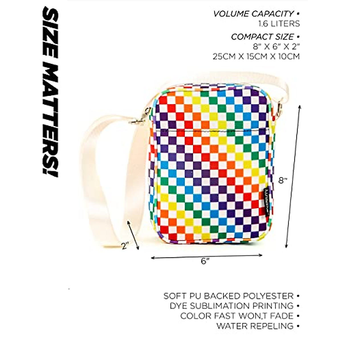 Fydelity Rainbow Checkered Small Crossbody Bag for Women, Sling Bag Festival Crossbody Bag for Men, Womens Sling Side Shoulder Bag, Crossbody Bags Festival Bag Concert Cross Body Bag Purse Gay Pride