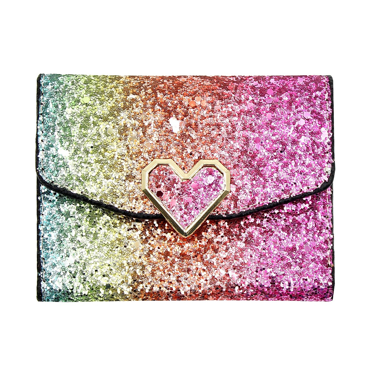 Women Glitter Sequins Purse Short Trifold Wallet Bling Card Holder Clutch