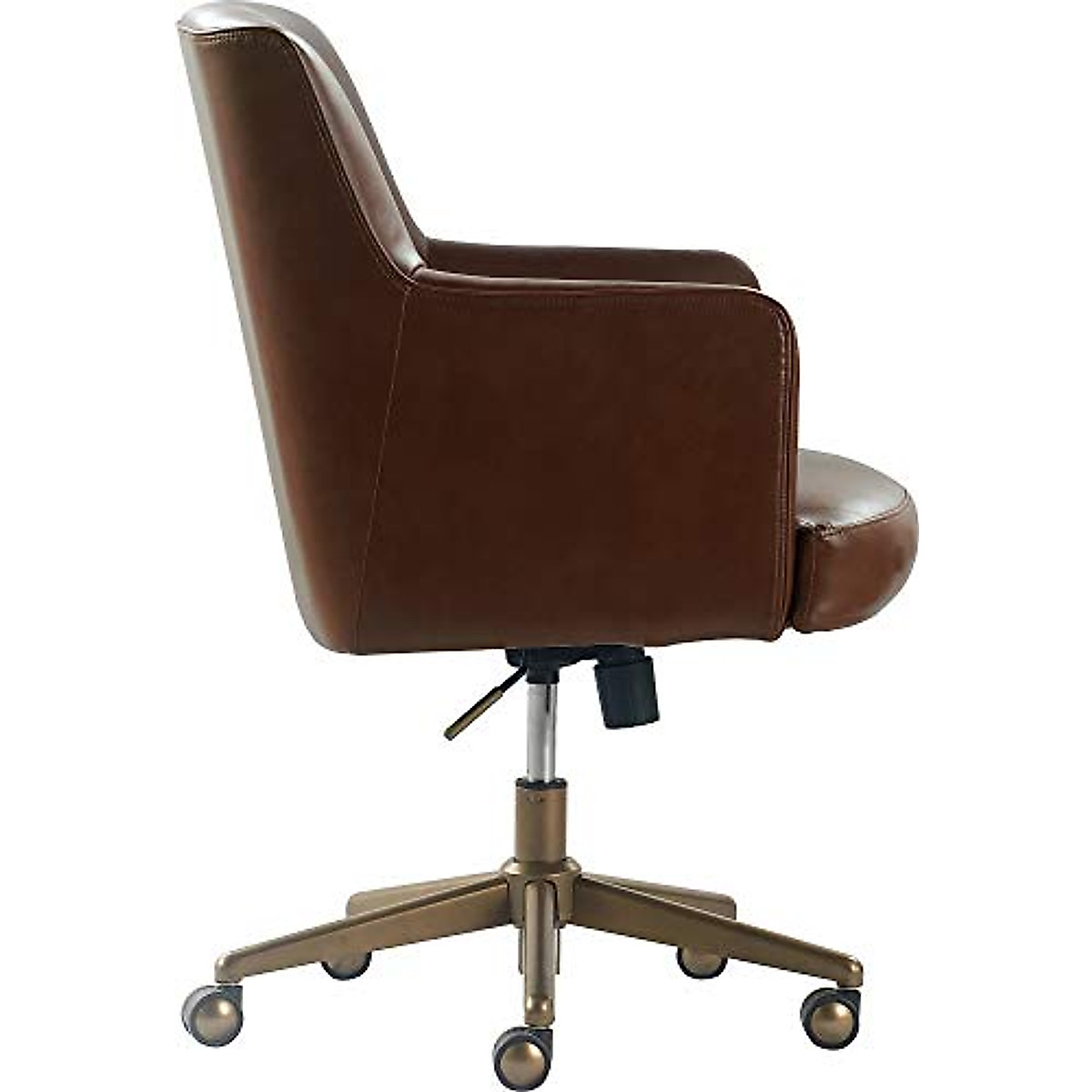 Tommy Hilfiger Belmont Home Office Chair Adjustable Height and 360 Swivel for Computer Desk, Stainless Steel Base with Smooth Rolling Casters, Bonded Leather Upholstery, Cognac Brown