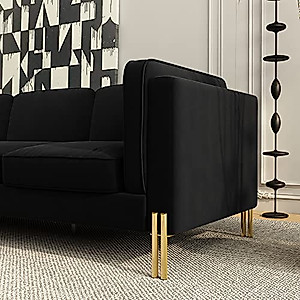 Gooamz Modern Velvet Sofa Couch, 95 Inch Chesterfield Sofa with Removable Cushions and Gold Metal Legs, Large Comfy Tufted Upholstered 3 Seater Couch for Living Room, Office, Hotel, Black