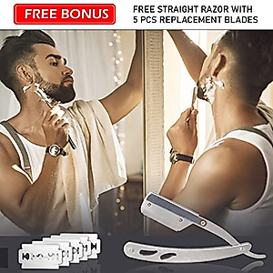 Shaving Kit for Men,Includes Straight Razor for Men, Shaving Cream, Pre Shave Oil, After Shave Balm for Men,Shaving Brush and Bowl, Beard Apron Bib, Gifts Set for Men Him Boyfriend Stocking Stuffers