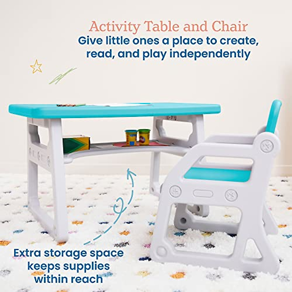 ECR4Kids Toddler Plus Desk and Chair, Kids Furniture, Cyan/Light Grey