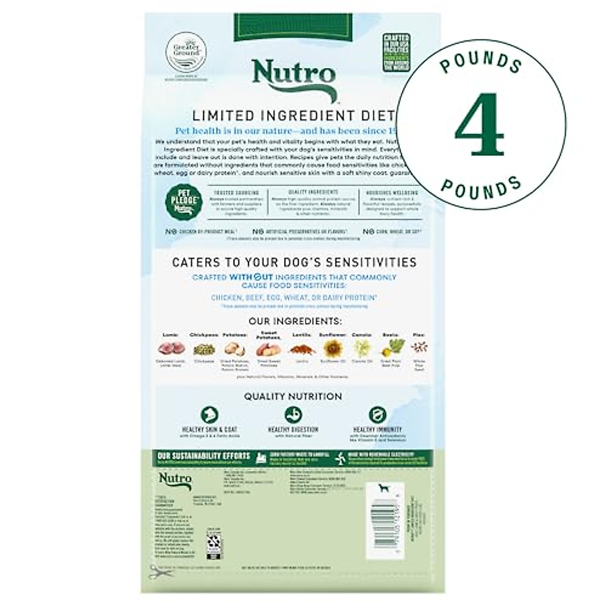 NUTRO Limited Ingredient Diet Adult Dry Dog Food Lamb & Sweet Potato Dog Kibble, 4 lb. Bag