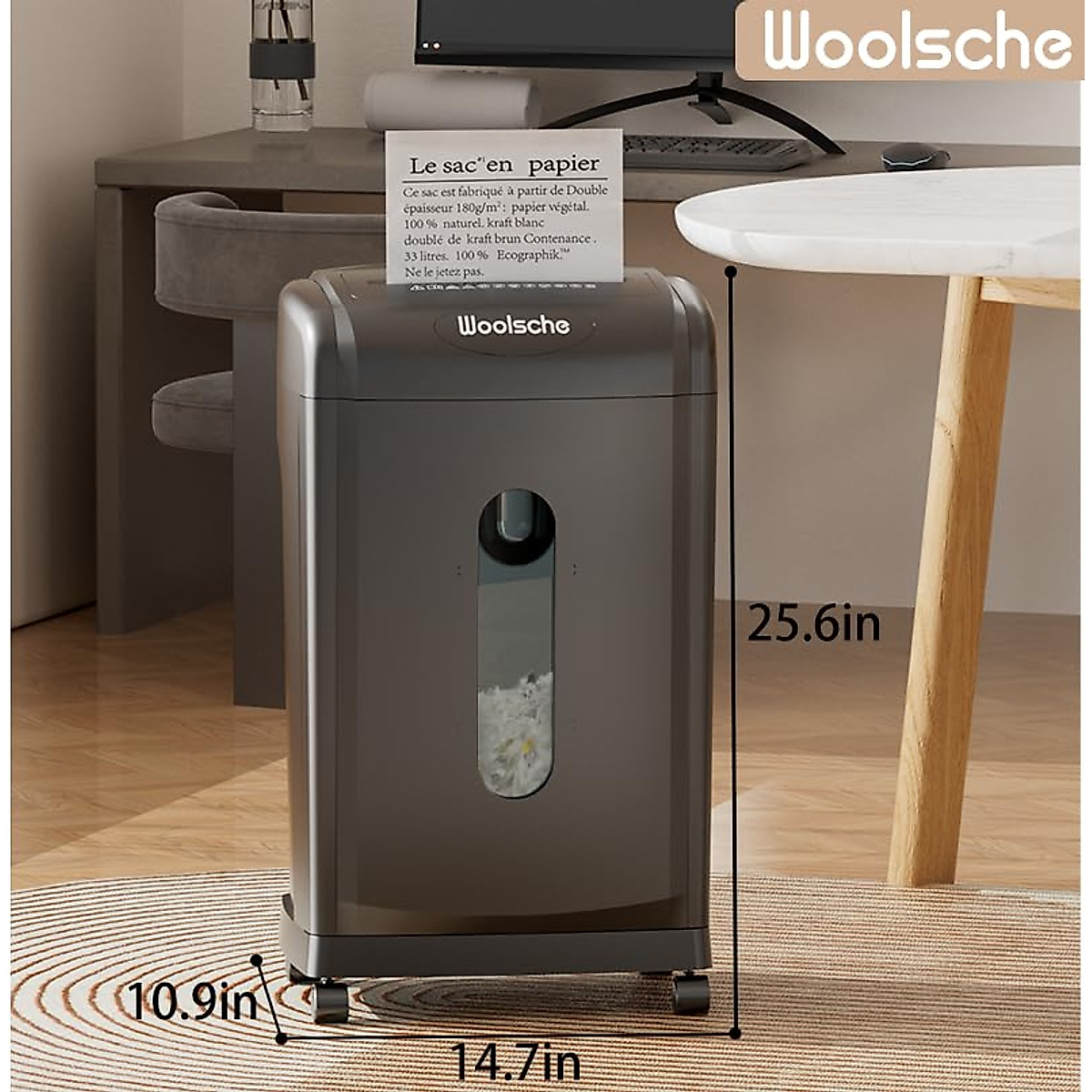 Paper Shredder Movement Cross Cut Paper Shredder, Extra Large Capacity Home Office Heavy Duty Shredder for Paper,Credit Card,Mails,Staples (14.69 x 10.91 x 25.55 inch, 7.9 Gallons,Black)