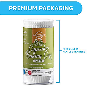 MontoPack White Cupcake Liners | 400 Standard Size Baking Cups | Greaseproof, No Smell Cupcake Wrappers | Muffin Liners for Desserts & Candies | Cupcake Liner for Holidays, Birthdays & Protein Balls