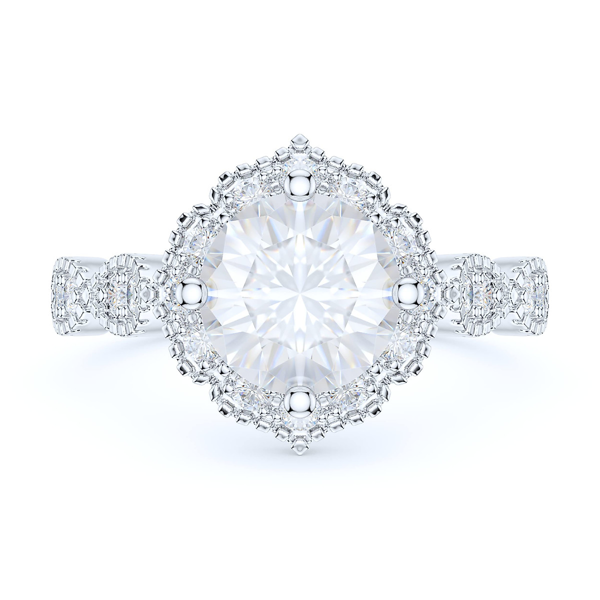 PRSTANI Solid Sterling Silver Fancy Vintage Milgrain 1.5CT Simulated Round Brilliant Cut Diamond Halo Promise Engagement Ring (4.5)