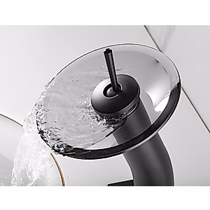 Waterfall Black Bathroom Vessel Faucet Glass Spout 360° Swivel Single Handle One Hole Solid Brass Bowl Faucet Bath Lavatory Vessel Sink Vanity Faucet Tall Body for Above Counter Sink