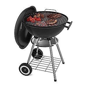 18 Inch Portable Charcoal Grill with Wheels for Outdoor Cooking Barbecue Camping BBQ Coal Kettle Grill - Heavy Duty Round with Thickened Grilling Bowl Wheels for Small Patio Backyard