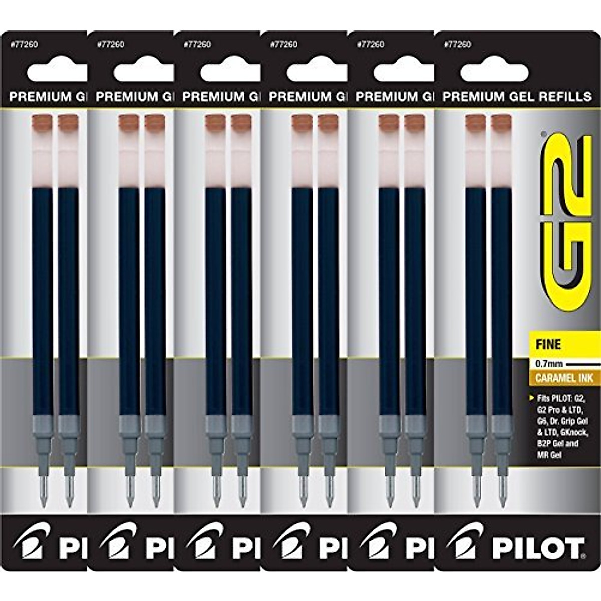 Value Pack of 6 - Pilot G2 Gel Ink Refills for Rolling Ball Pen, Fine Point, Caramel (77260)