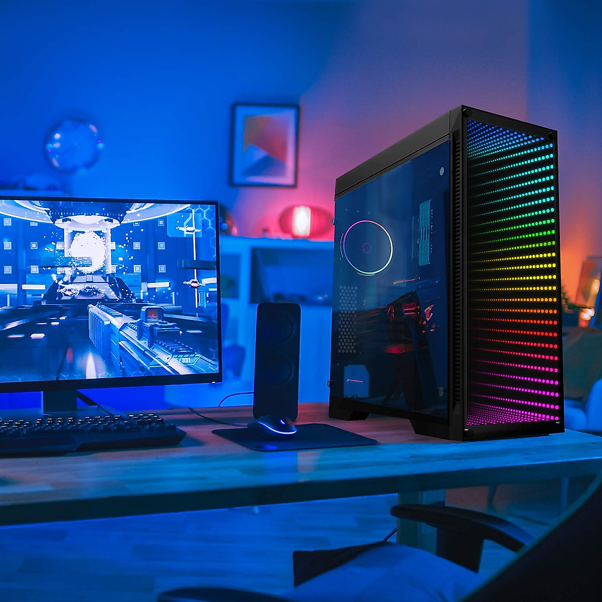 Gaming Case Full Tower, with Tempered Glass Side Panel & ARGB LED Mirror, Supports 7x120mm Fans, GAMEMAX Abyss-TR