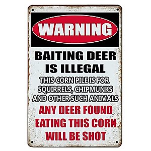 PXIYOU Warning Baiting Deer is Illegal Vintage Metal Tin Sign Hunting Wall Plaque Decoration for Man Cave Coffee Bar 5X10 Inches