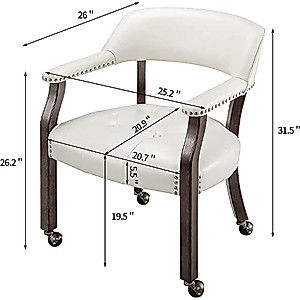 JESONVID Dining Chair with Casters, Captain's Chairs with Rollers Dinette Sets Poker Chairs with Wheels Kitchen Table Rolling Chairs High Back Chair On Caster (White 318WT)
