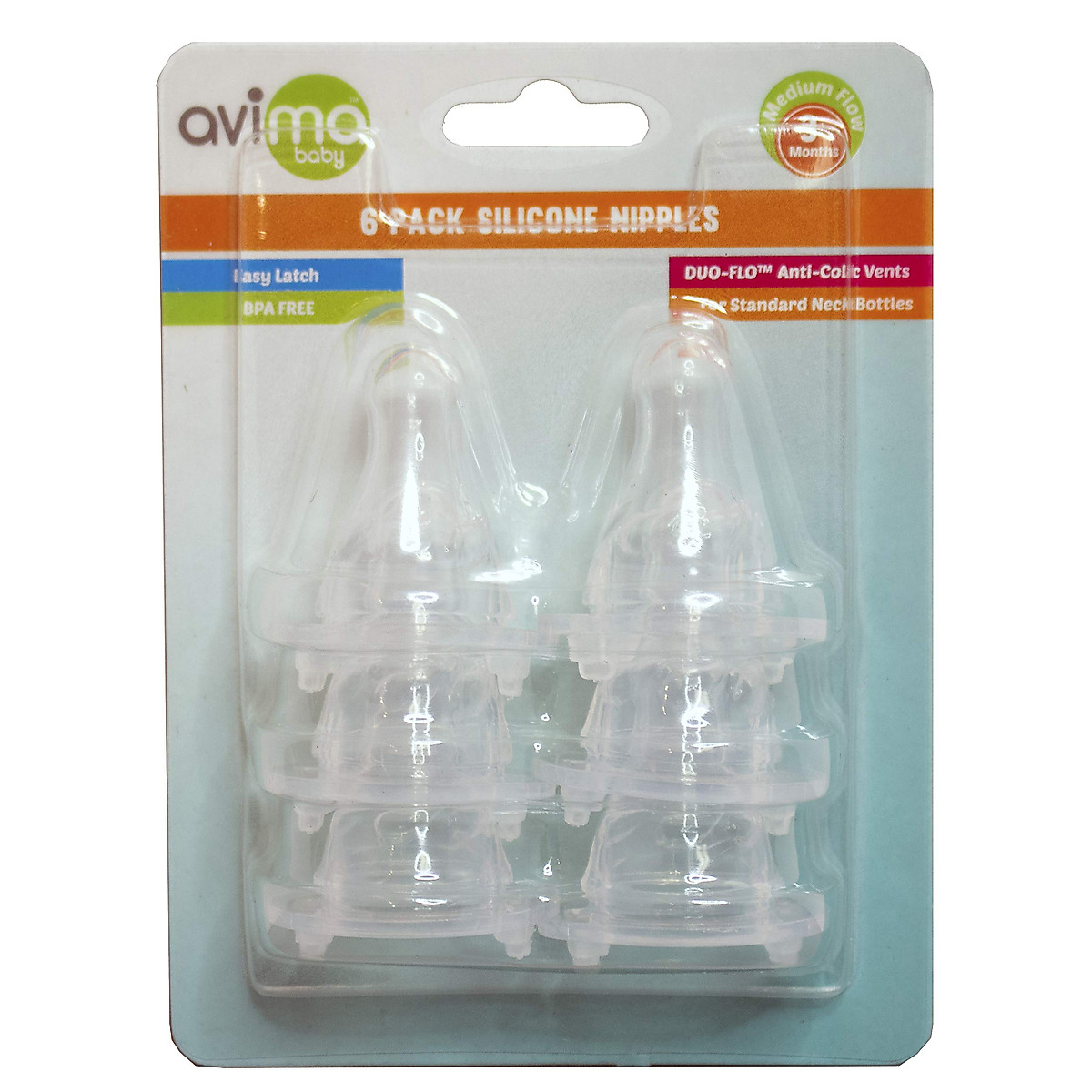 Avima Baby Silicone Nipples for Standard Neck Bottles, Medium Flow 3 Months+ (Set of 6)
