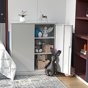 Reemoon Metal Storage Cabinet with Locking Doors and Adjustable Shelves, 41.6" Small Steel Storage Cabinet for Home Office, Grey
