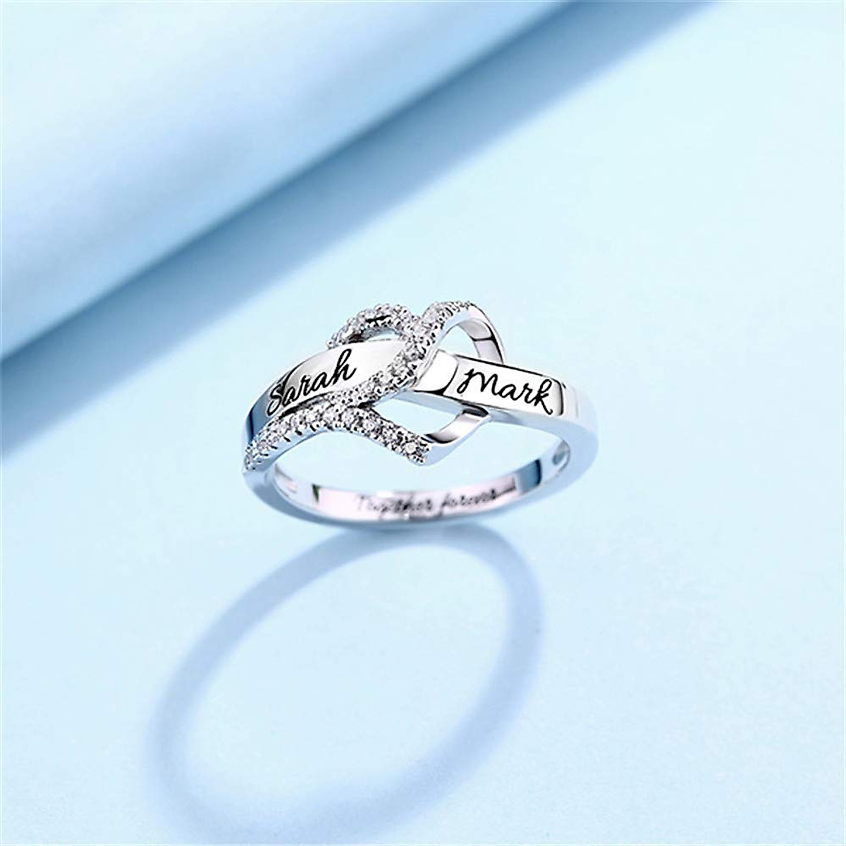 AILIN Personalized Twisted CZ Promise Rings with Name Engraved 925 Sterling Silver Wedding Bands Gift for Women Mother's Day Engagement Jewelry Square Heart Shape