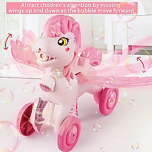 Pink Bubble Machine Blower Maker Lawn Mower Walking Toy Christmas Basket Stuffers Outdoor Summer Girls Kids Toddler 1st Birthday Best Gift for 1 2 3 Year Old Unique Cute Valentines Day Unicorn Gifts