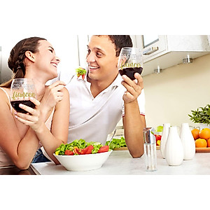 Boyfriend/Fiance - Girlfriend/Fiancee - Funny 15oz Crystal Wine Glass - Stemless Wine Glass Couples Sets - Perfect idea for Bridal and Engagement Gifts