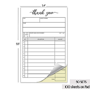 Herzii Prints - 2 Pack Receipt Pad, 3.4x5.5 Handheld - Receipt Book with Carbon Copies - Invoice Book for Small Business, Sales Order Book, Receipt Booklet. 2-Part Carbonless (50 Sets) White/Yellow