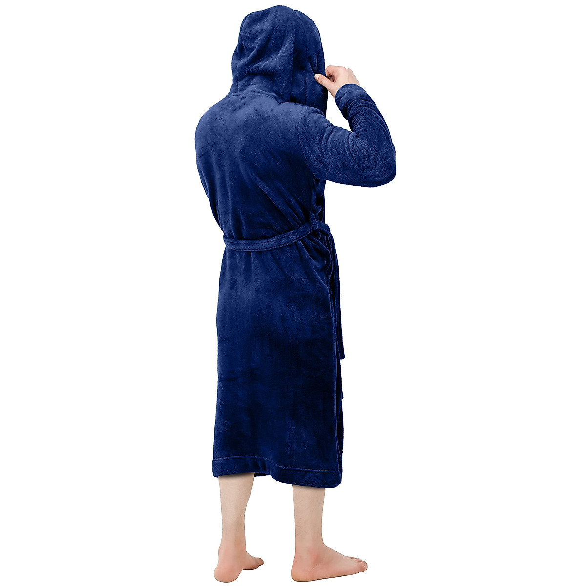 NY Threads Mens Hooded Fleece Bathrobe Plush Long Spa Robe Pack of 1, 2X-Large/3X-Large, Navy