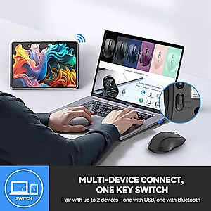 TECKNET Bluetooth Mouse, Wireless Mouse Bluetooth for Laptop 2-in-1(BT 5.0/3.0+2.4Ghz) Computer Mouse, Portable PC Mouse Wireless with USB Receiver for Mac, Compatible with MacBook Pro Air Chromebook