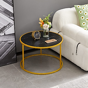 Round Coffee Table Living Room Side Tables Modern Marble Metal Frame Furniture Home Decor