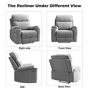 ANJ Classic Power Recliner Chair, Overstuffed Electric Recliners with USB Type-C Port Double Layer Backrest and Cup Holders, Comfy Reclining Single Sofa for Living Room