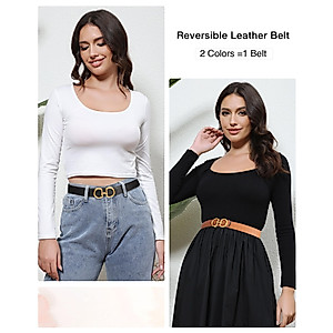 AWAYTR Reversible Belt for Women - Two-in-One Women Fashion Leather Belt for Jeans with Golden Buckle (Black/Brown,100cm)