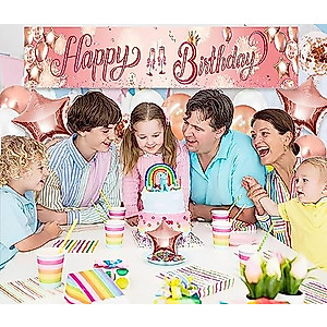 Rose Gold Birthday Party Decorations for Women, Happy Birthday Banner Backdrop, Rose Gold Stars Tassels Balloons Party Decorations Supplies for 16th 21st 30th 40th 50th Birthday Decorations Women Girl