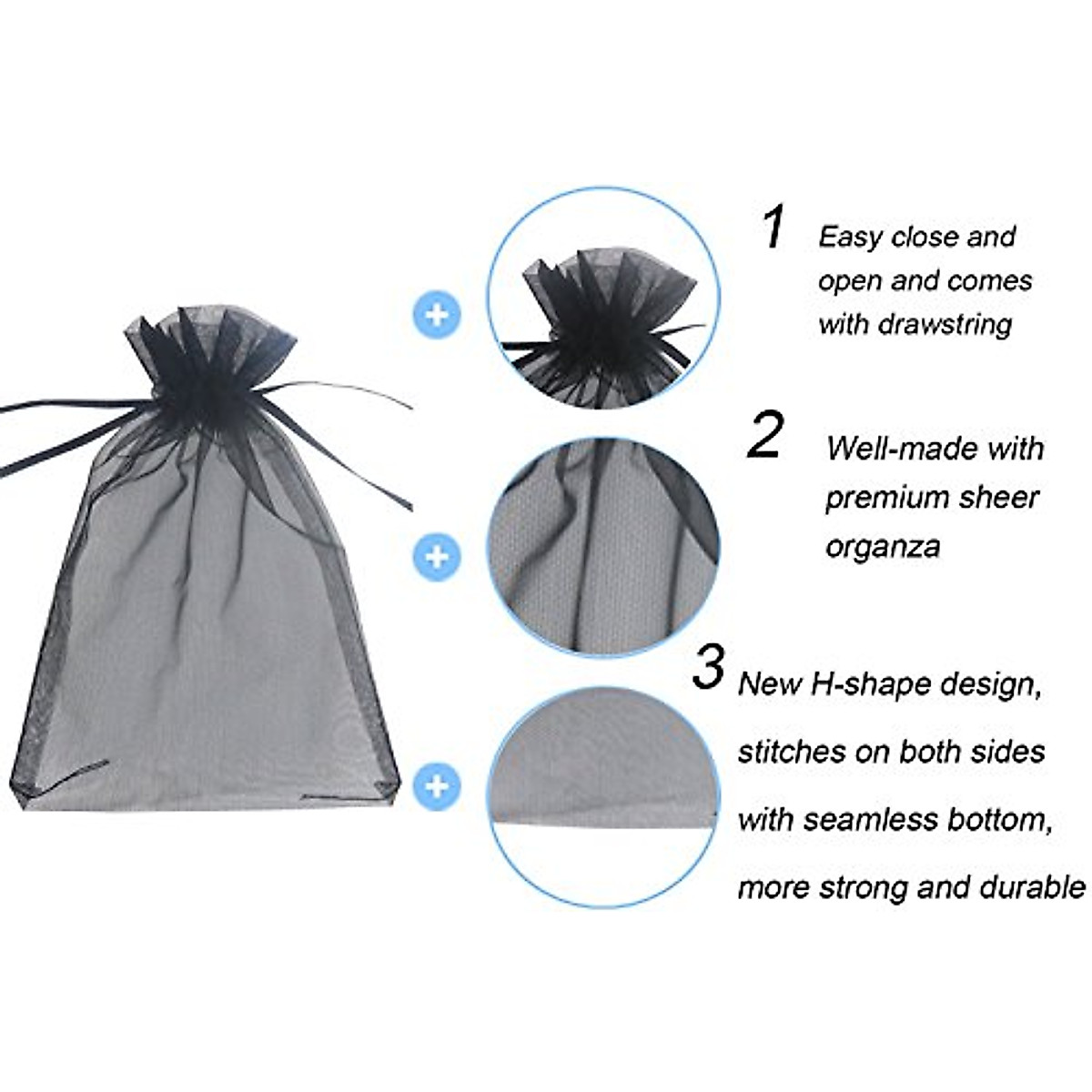 Wuligirl 100pcs Drawstring Organza Gift Bags 5 x 7 Inch Black Transparent Jewelry Lipstick Pouches Baby Shower Party Wedding Holidays Favor Seashell Candy Gift Bags(Black 5x7'')