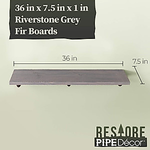 Industrial Pipe Wooden Shelves Restore by Pipe DÉCOR Premium Douglas Fir Wood Shelving 36 Inch Length Set of 2 Boards and 6 L Brackets Riverstone Grey Finish